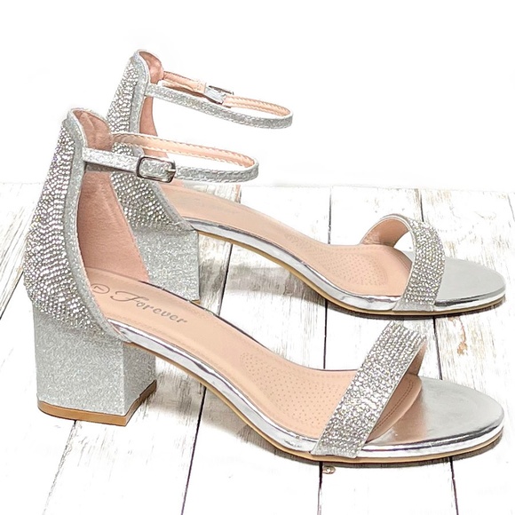 Shoes | New Silver Rhinestone Low Heel Dress Sandals | Poshmark